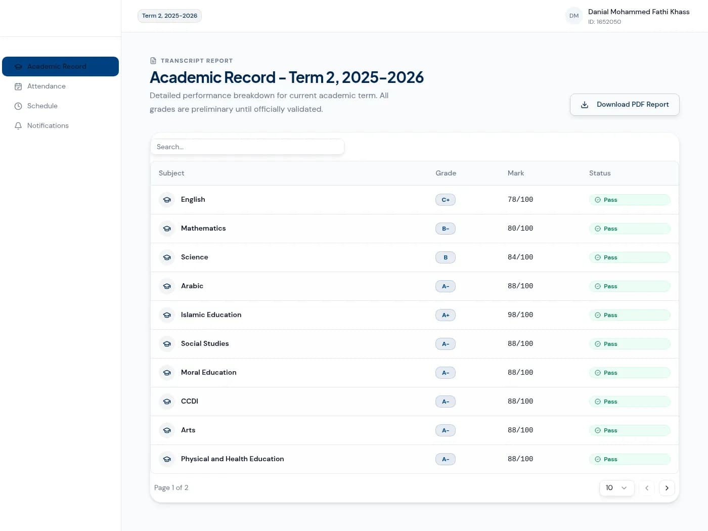 MOE Student Portal Clone