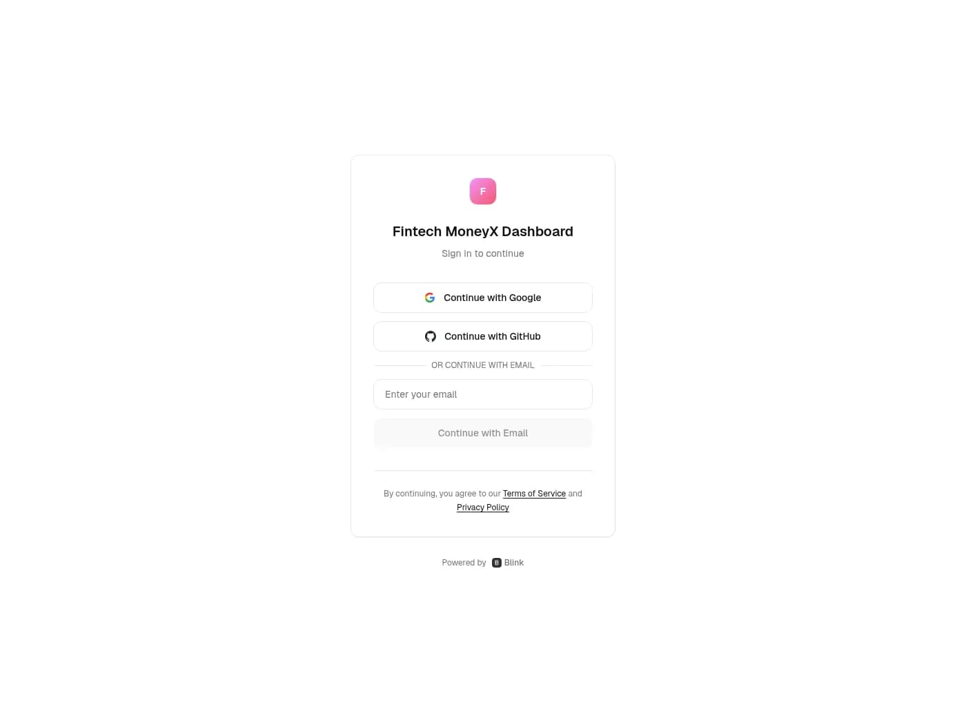 Fintech MoneyX Dashboard