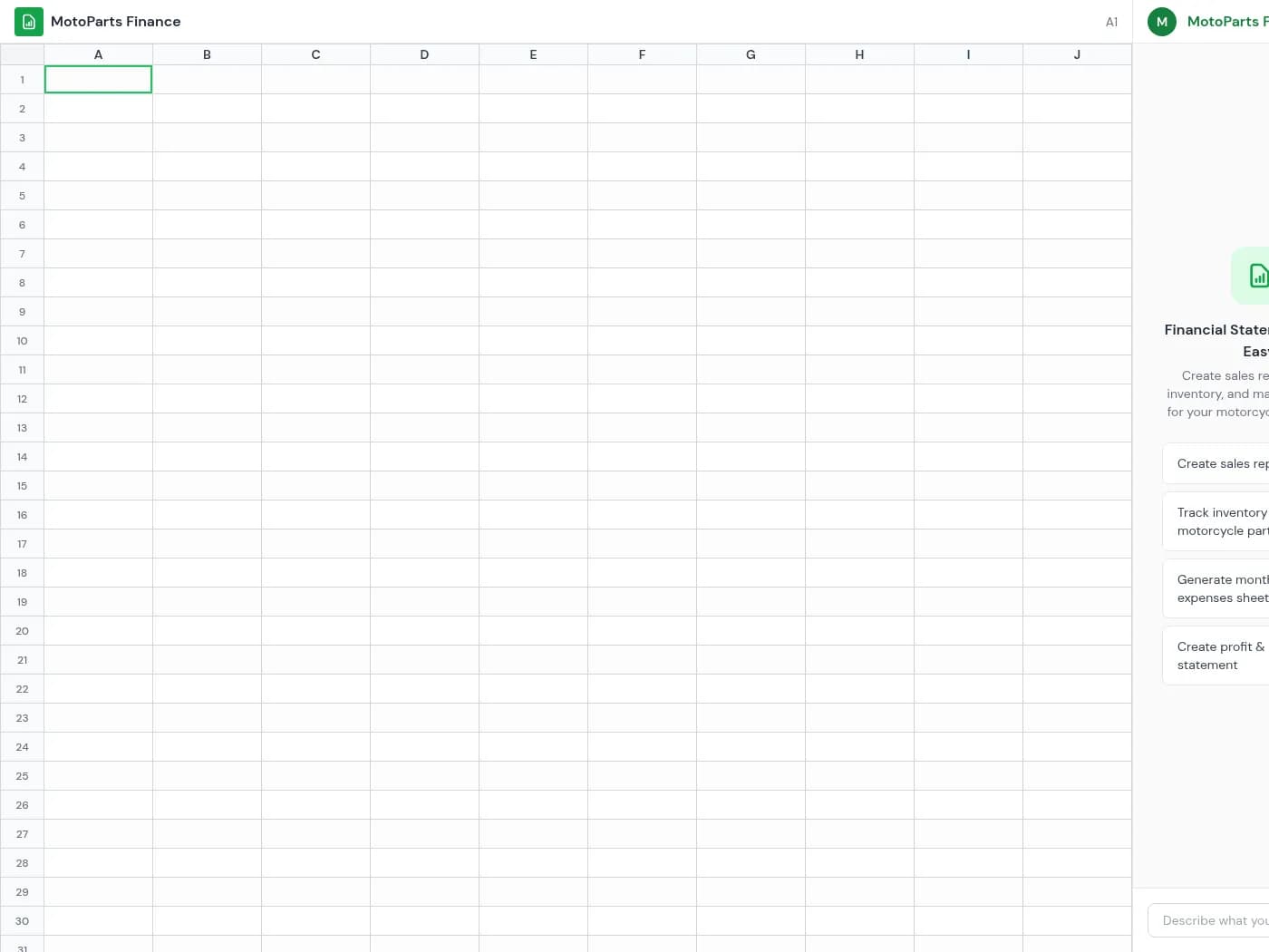 MotoParts Finance Sheet