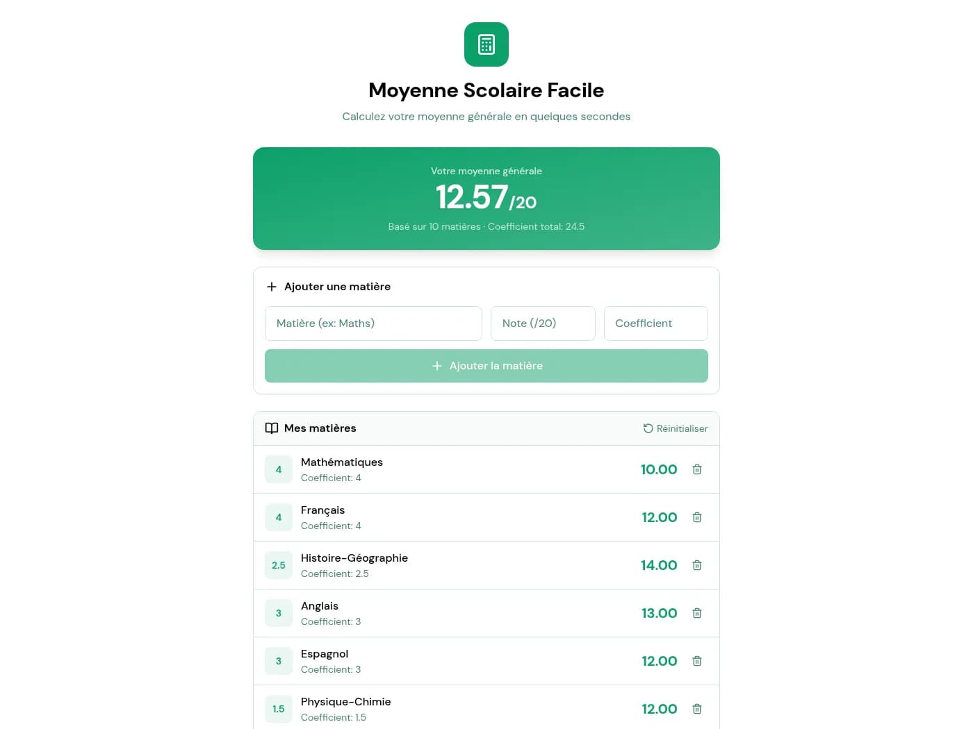 Moyenne Scolaire Facile