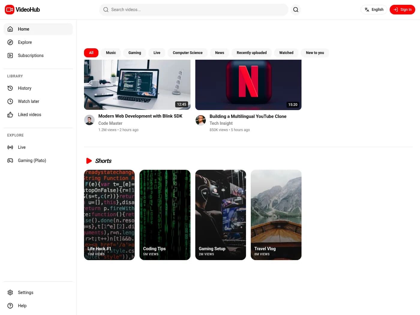 Multilingual YouTube Clone