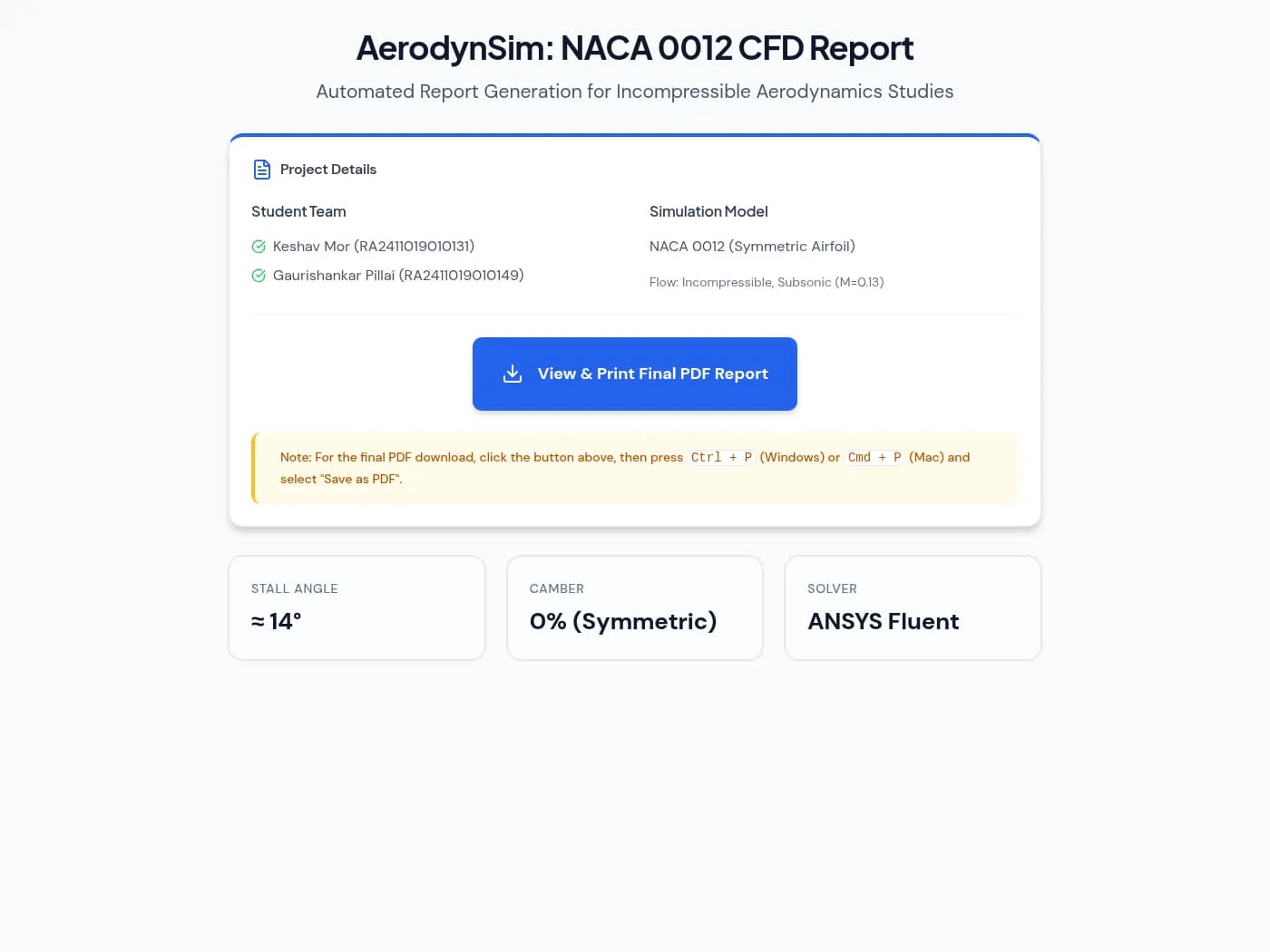 AerodynSim: NACA 0012 CFD