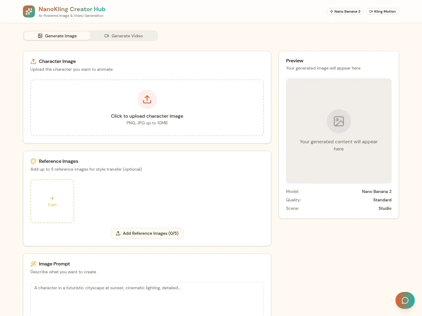 NanoKling Creator Hub