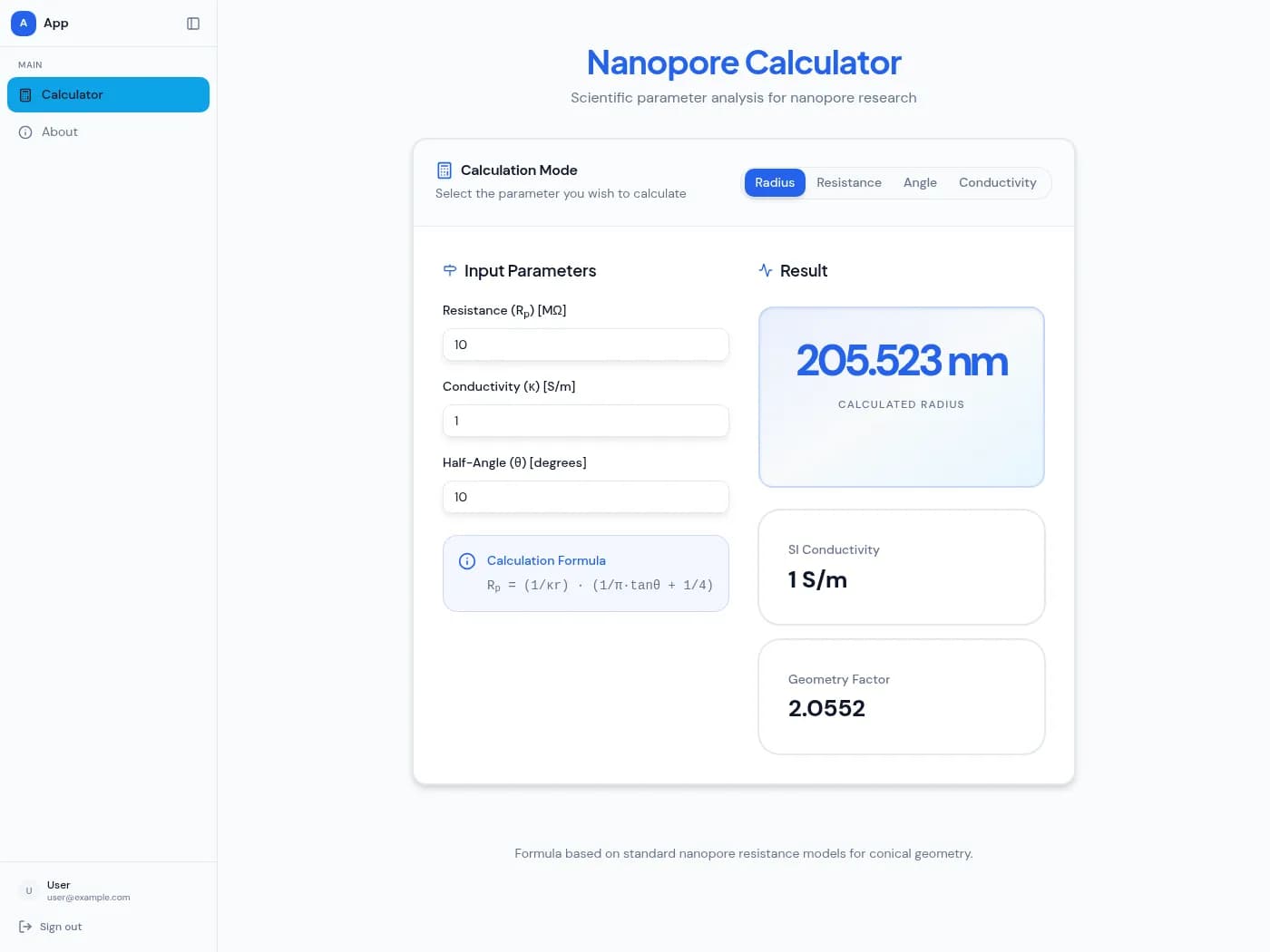 Nanopore Radius Calculator