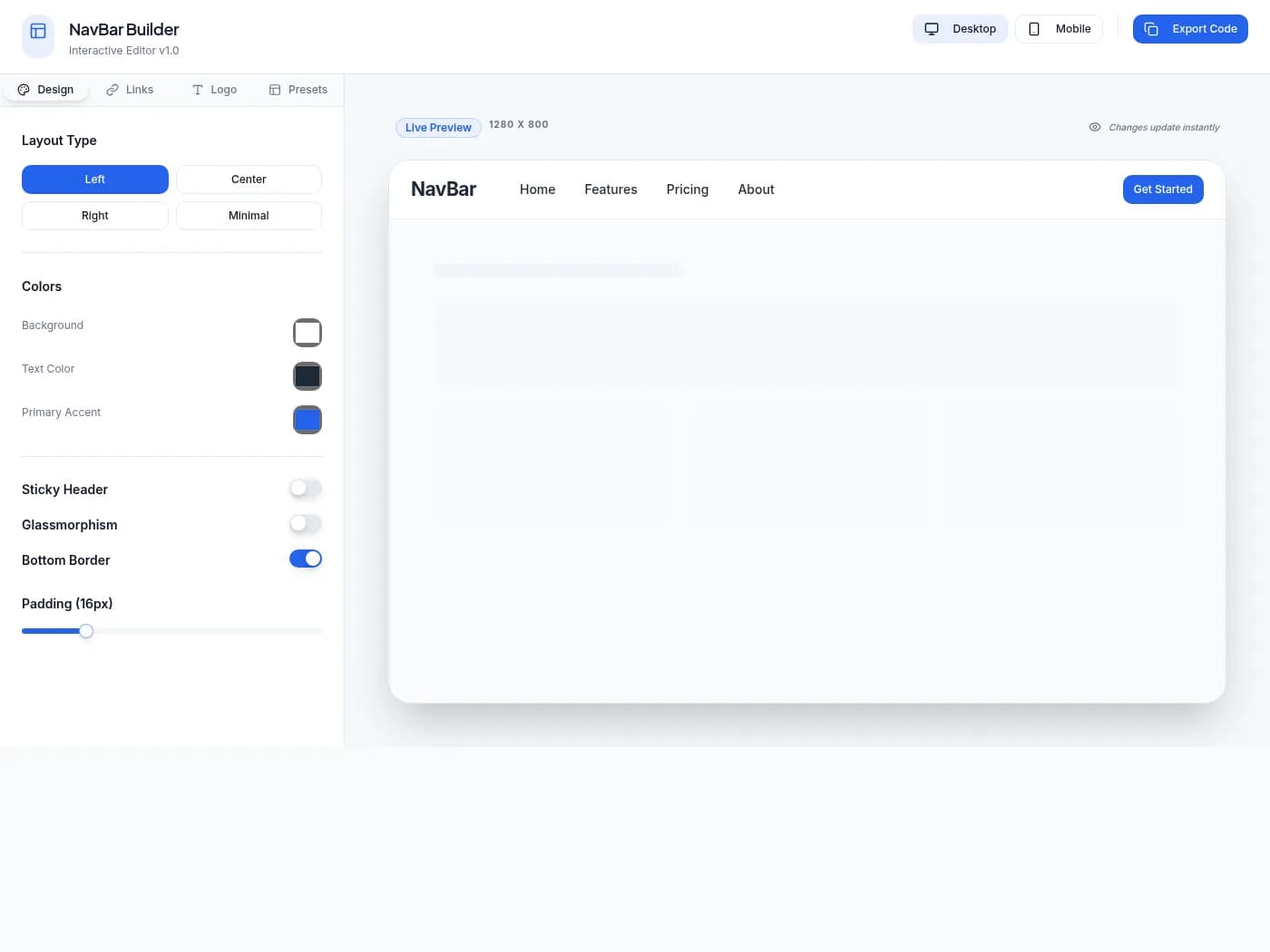 NavBar Builder