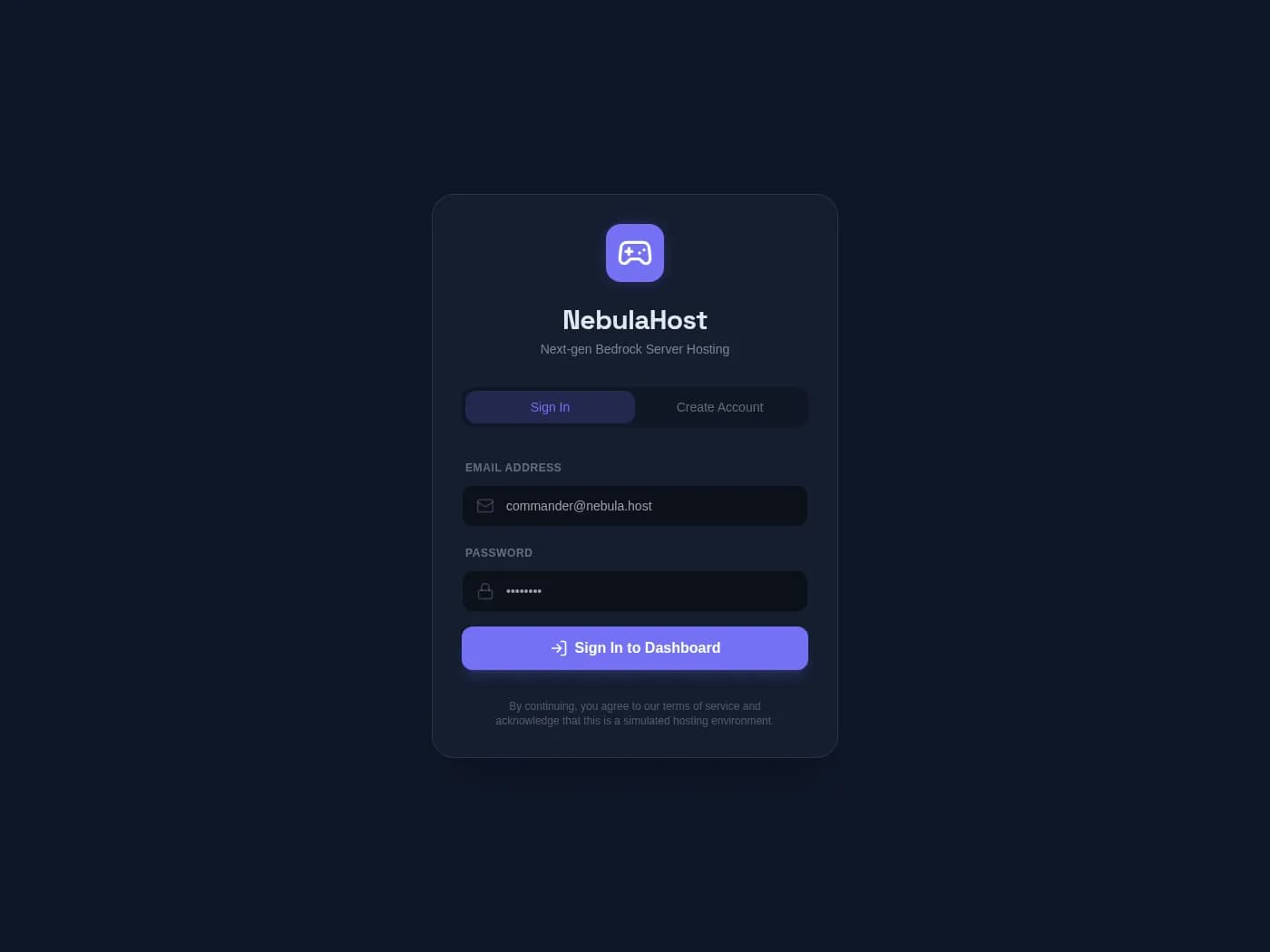 NebulaHost Game Dashboard