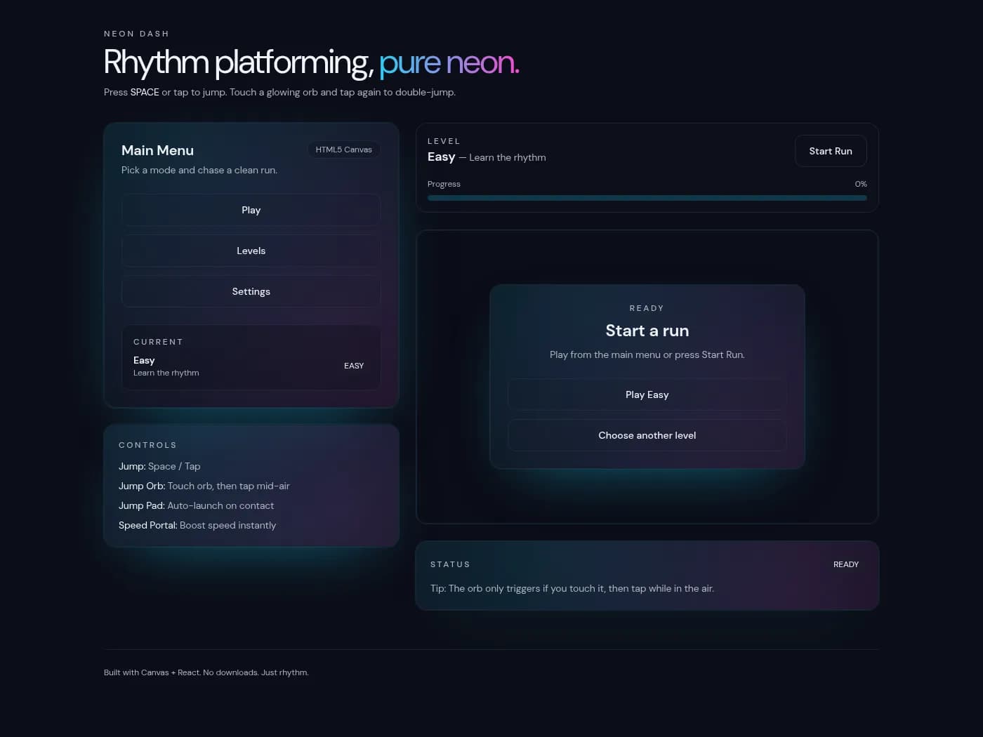 Neon Dash Browser Game