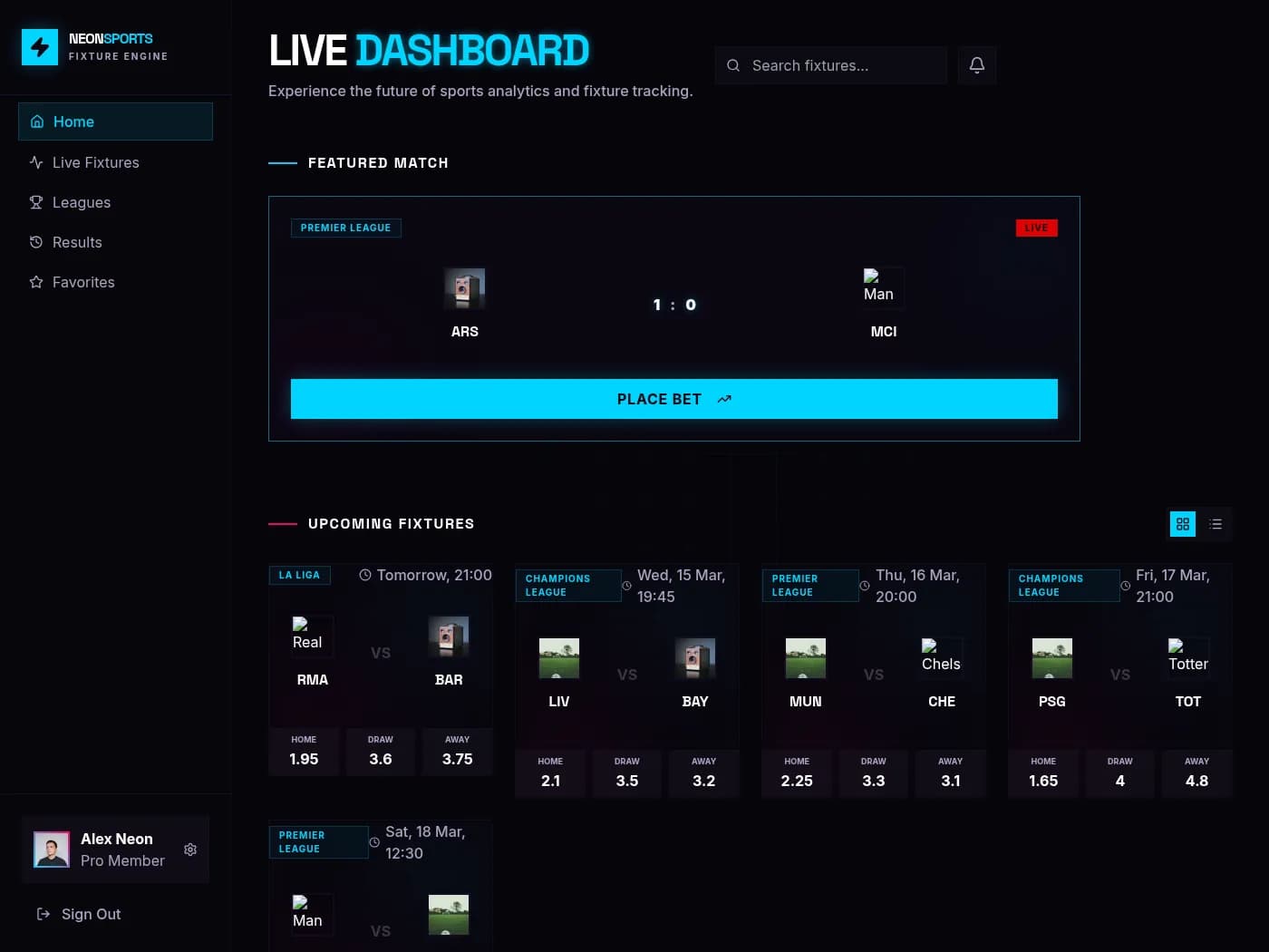 Neon Match Fixtures
