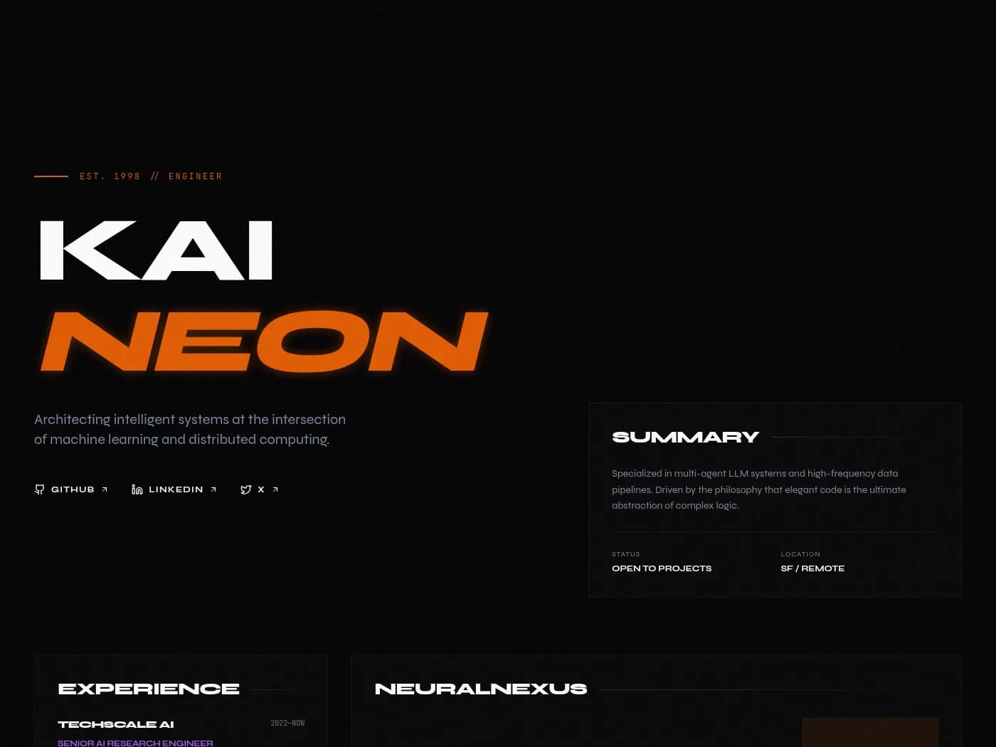 Neon Minimal Portfolio