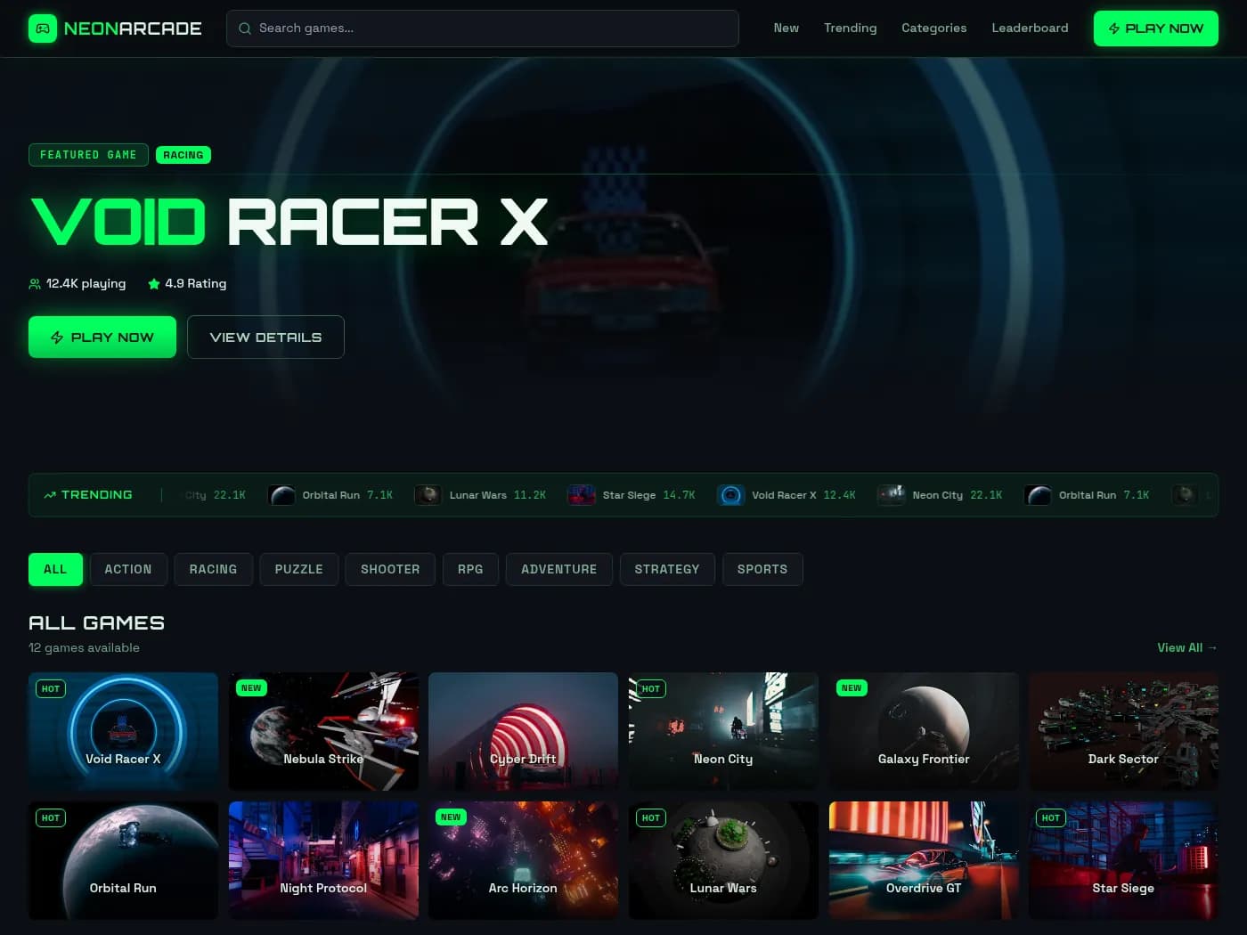 NeonArcade Web Portal