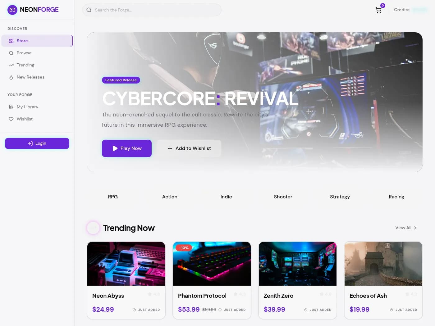 NeonForge Game Store