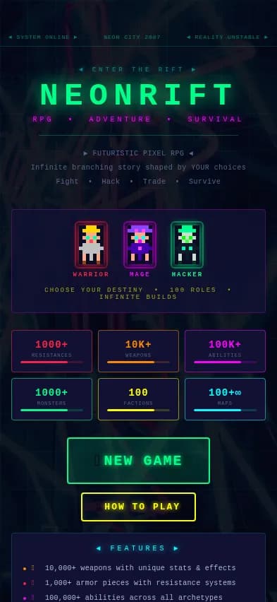 NeonRift RPG Adventure