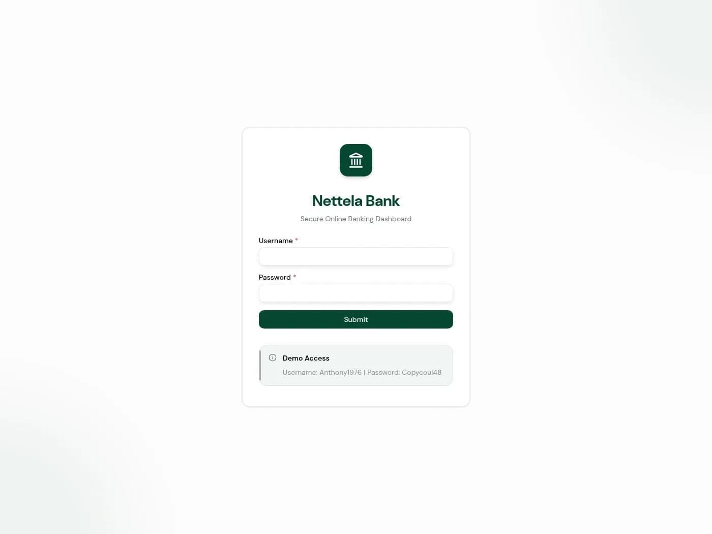 Nettela Bank Dashboard