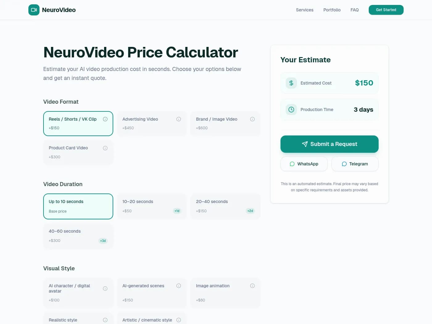 NeuroVideo Price Calculator