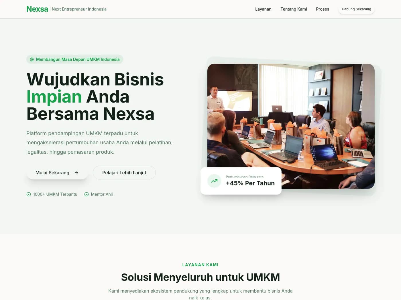 Nexsa Startup Landing Page