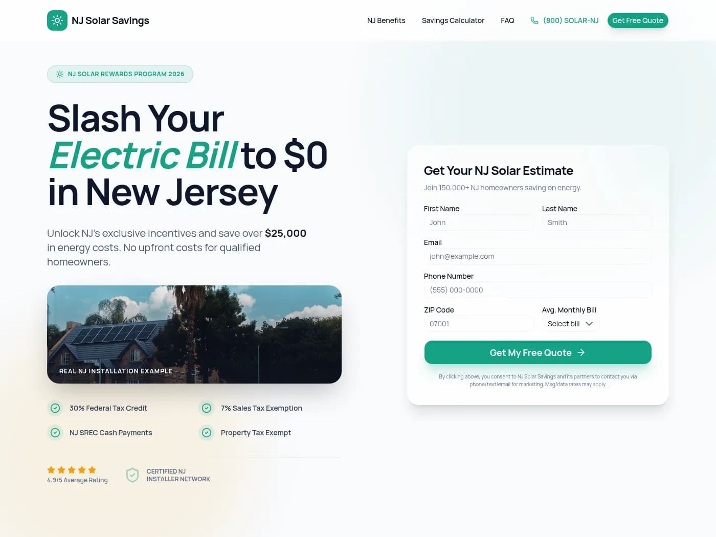 NJ Solar Landing Page