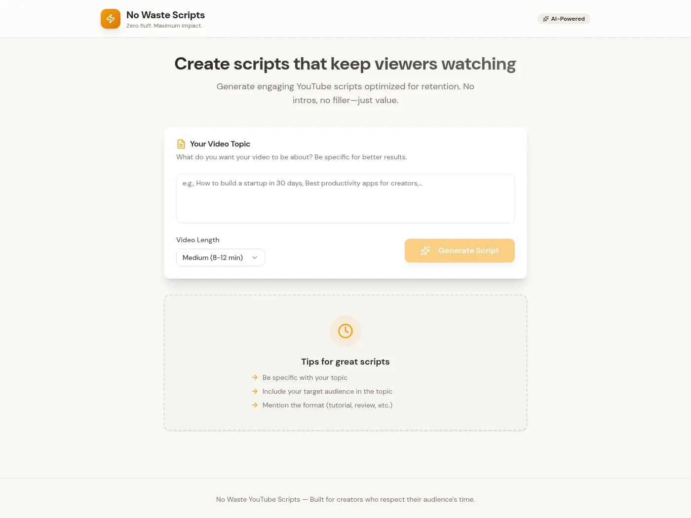 No Waste YouTube Scripts