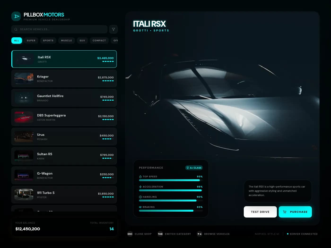 NoPixel Vehicle Shop UI