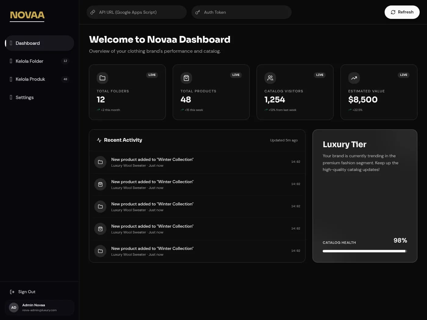Novaa Luxe Admin Panel