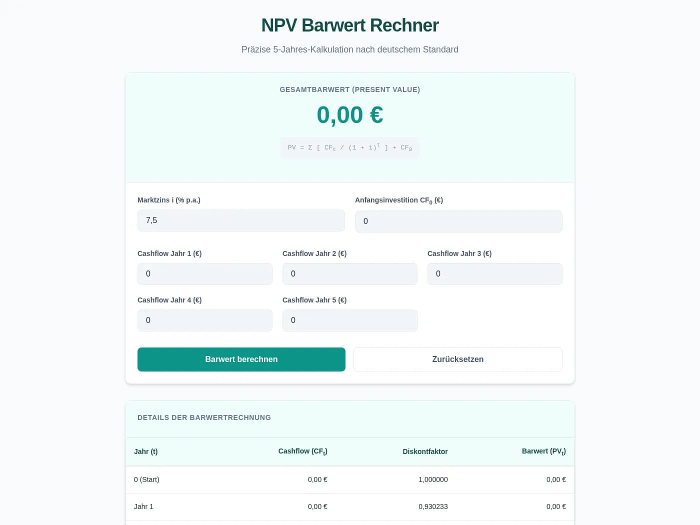 NPV Barwert Rechner