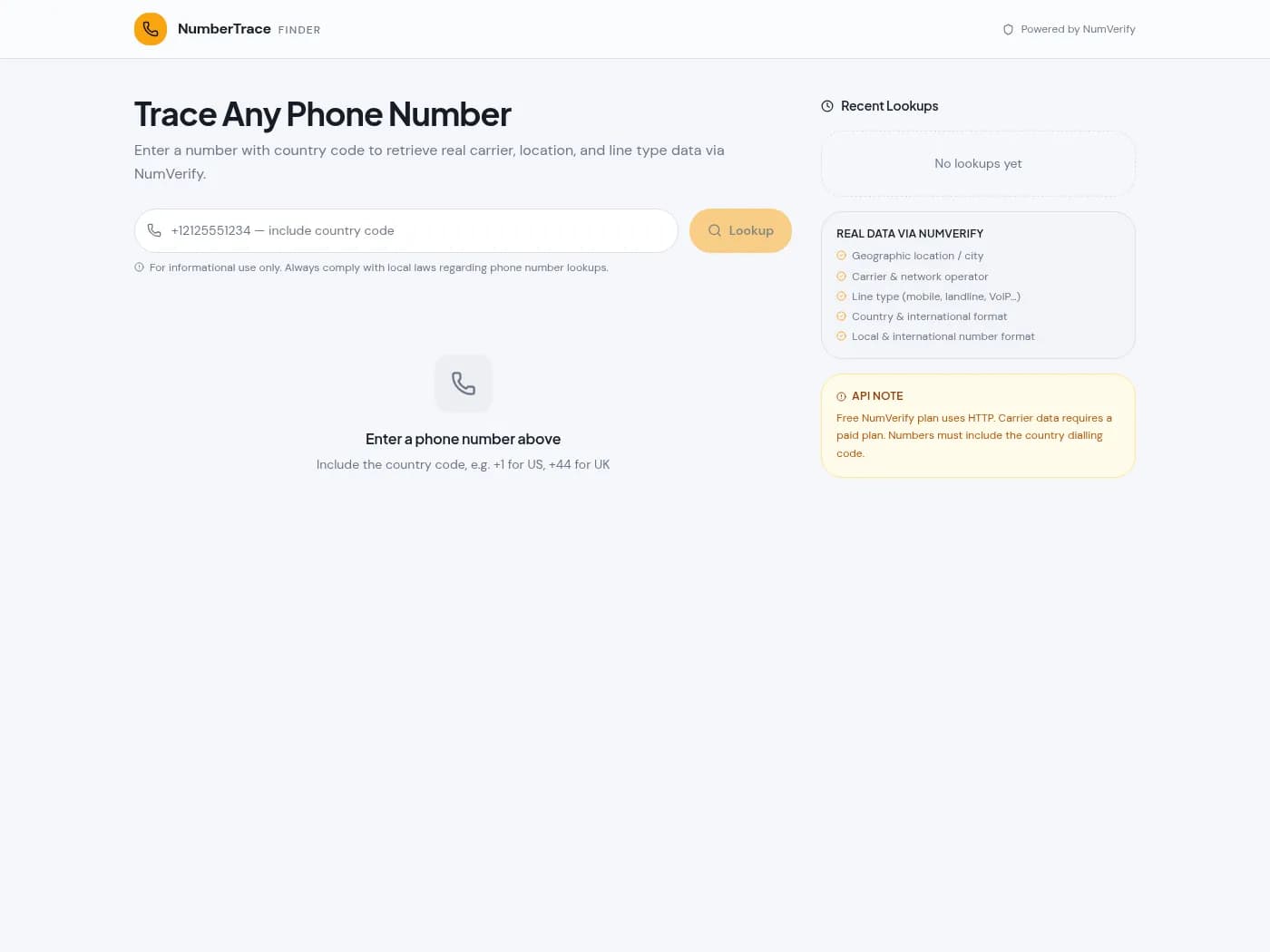 NumberTrace Finder