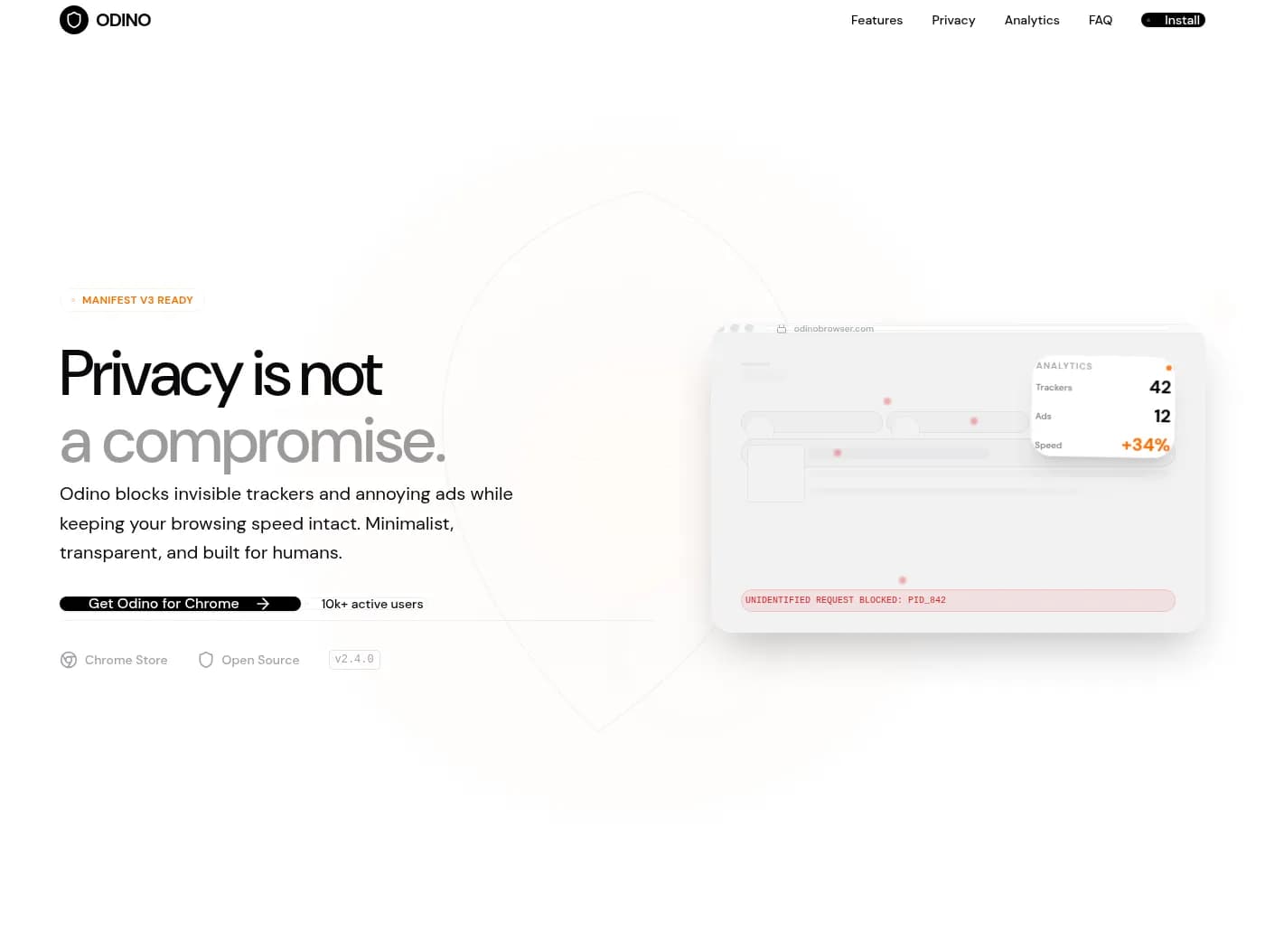 Odino Premium Privacy Landing