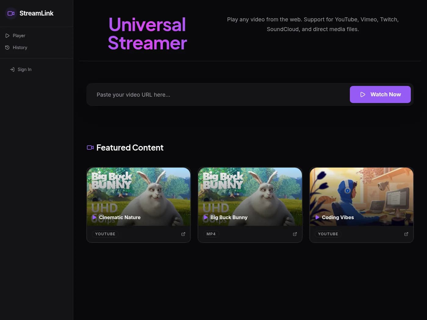 StreamLink Video Player