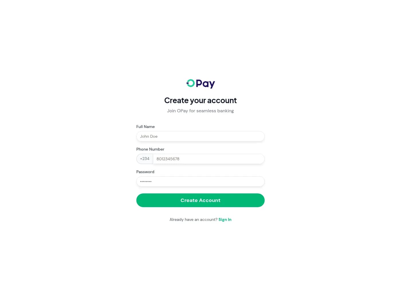 Opay Fintech Web App