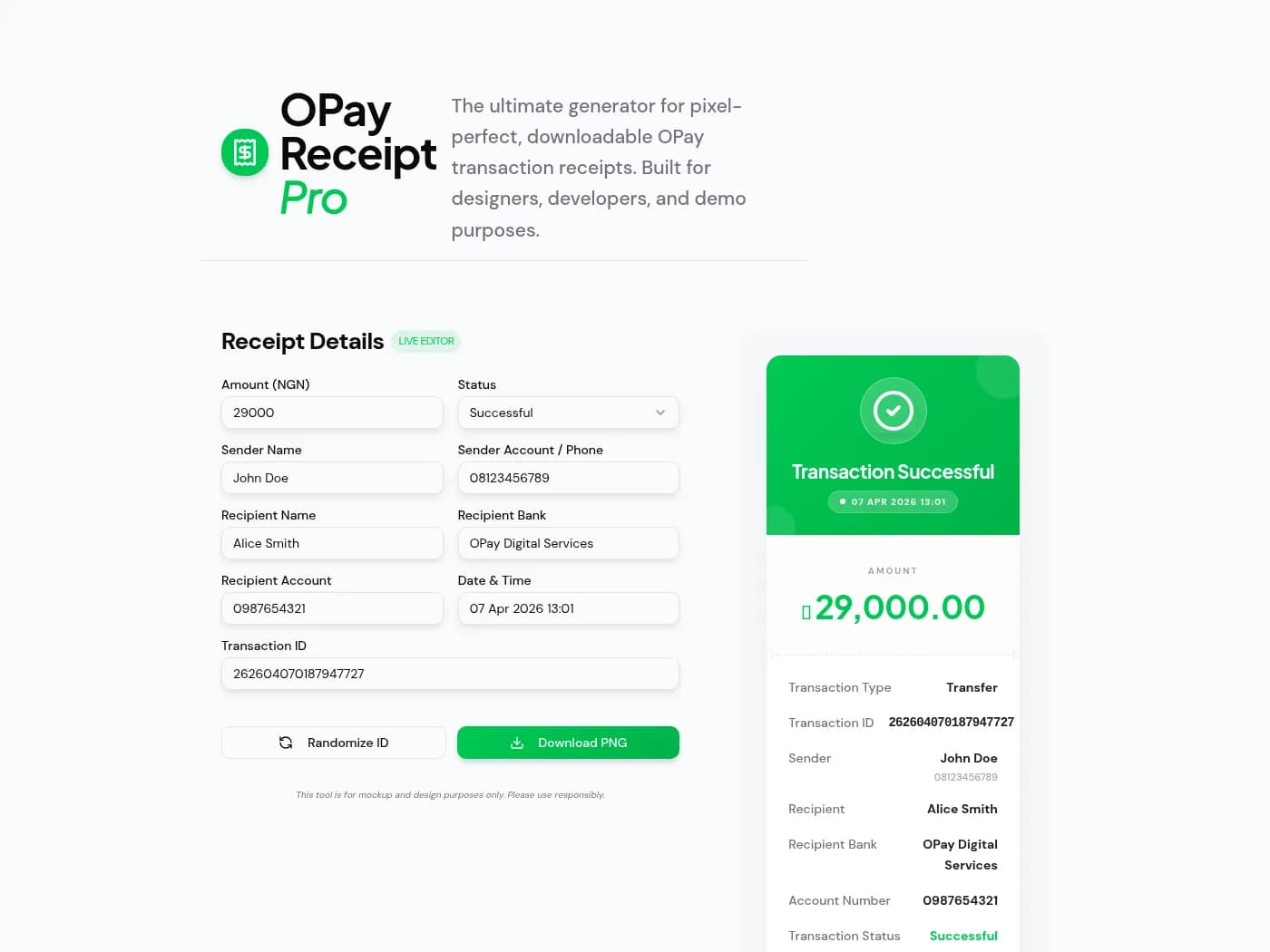 Oₚₐy Receipt Generator