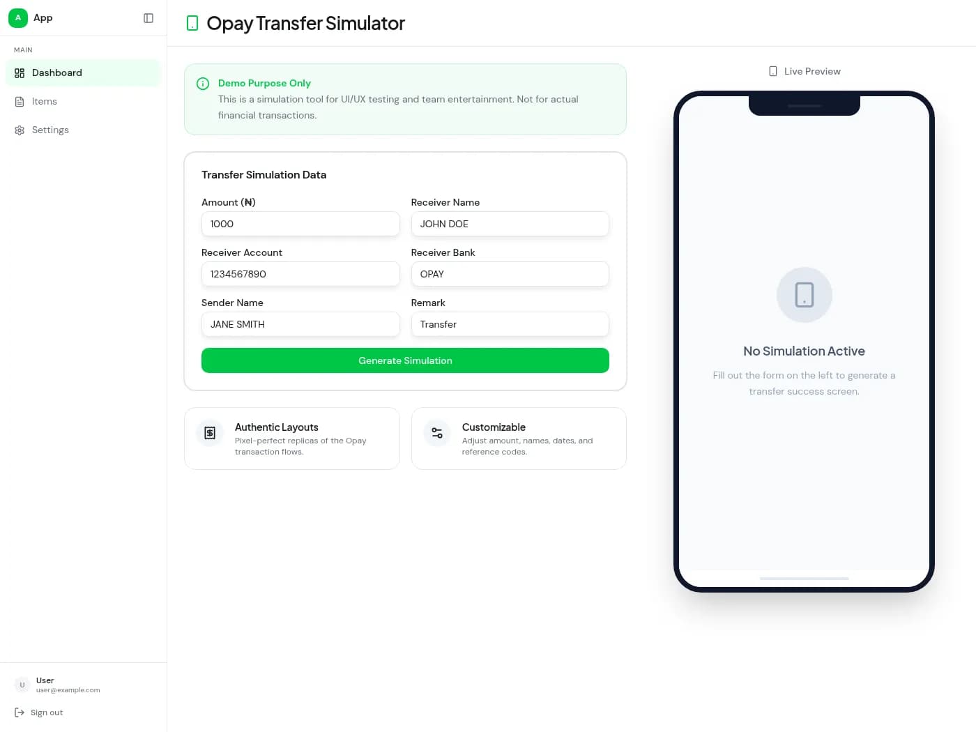 Opay Transfer Simulator