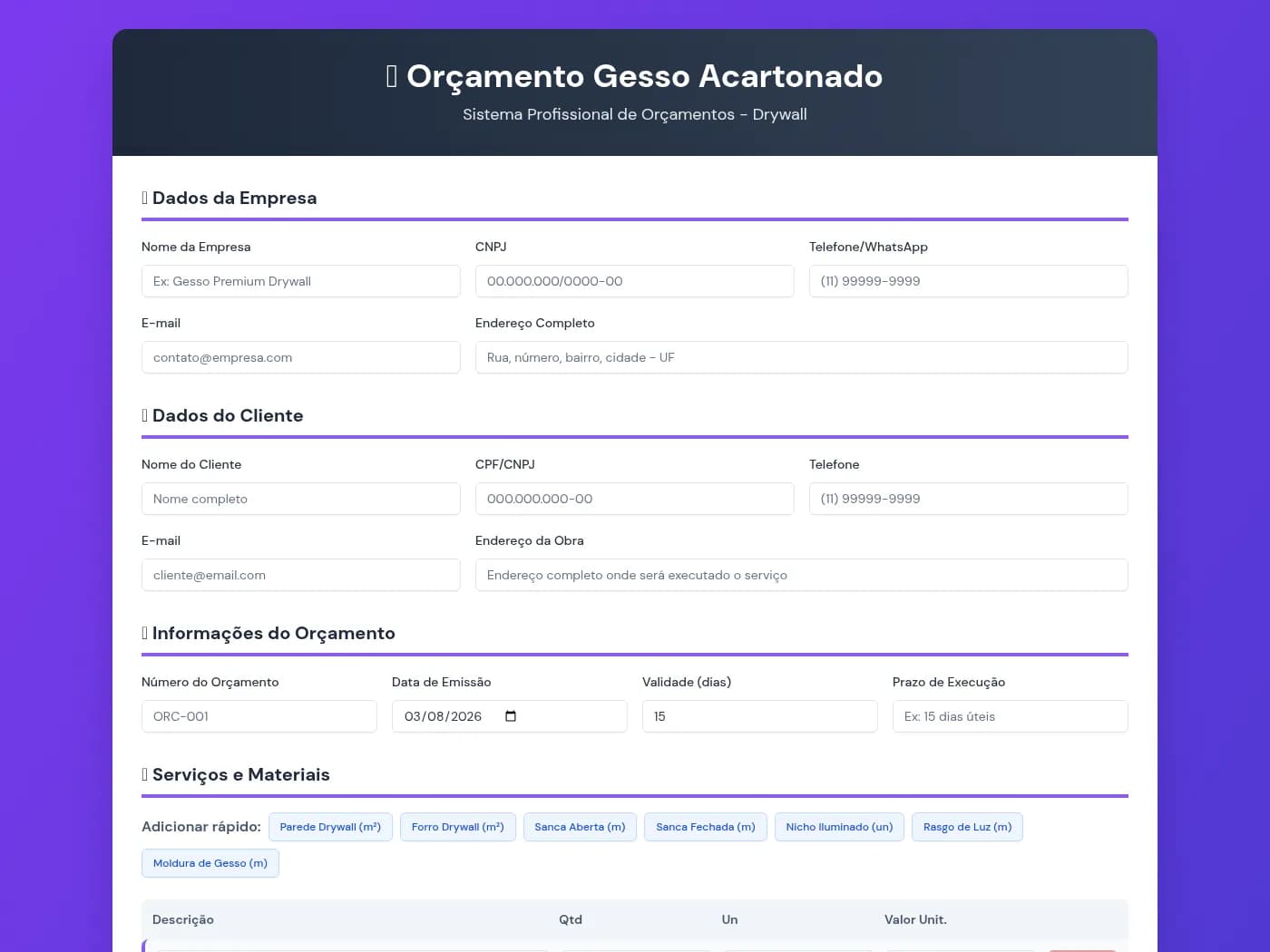 Orçamento Drywall Pro