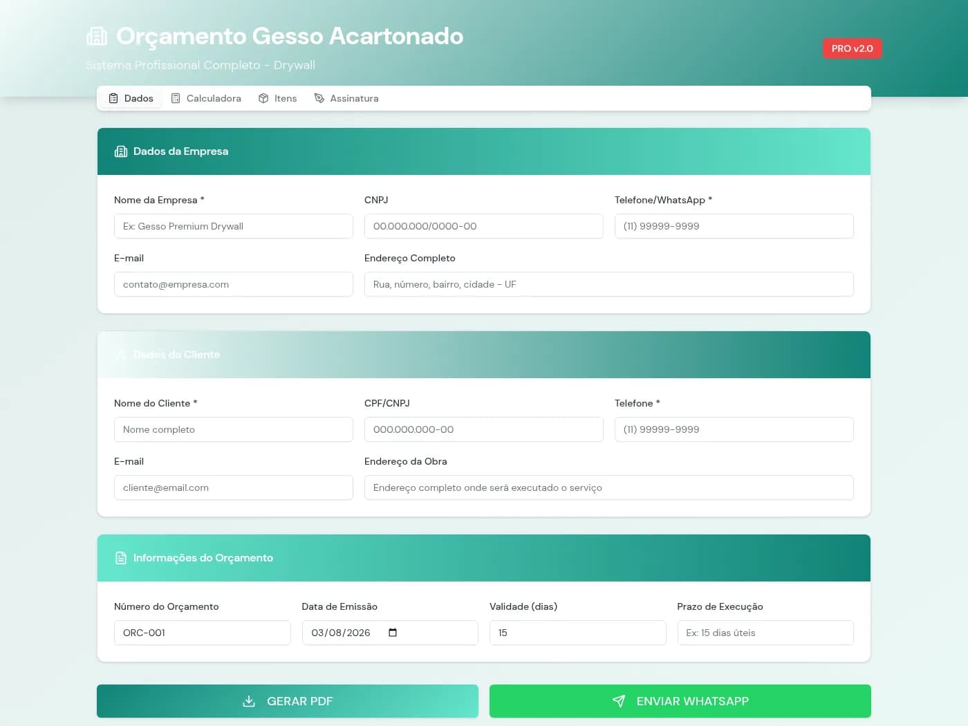 Orçamento Gesso PRO