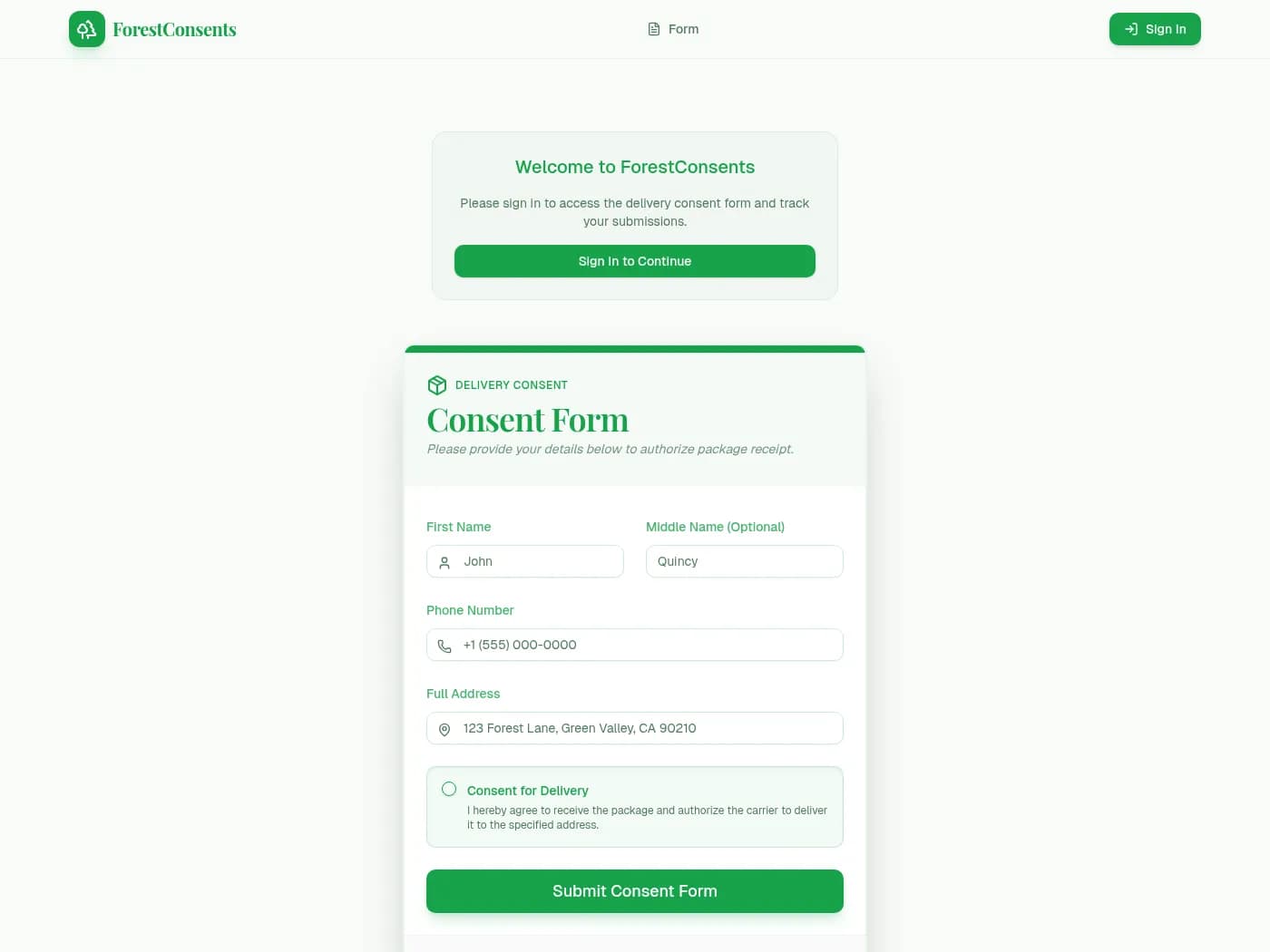 Package Consent Form