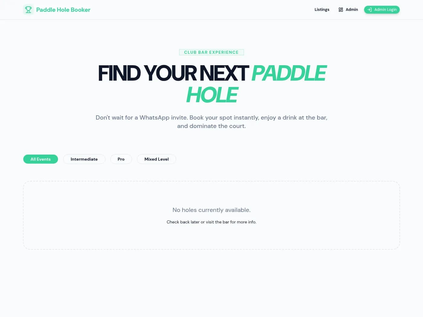 Paddle Hole Booker