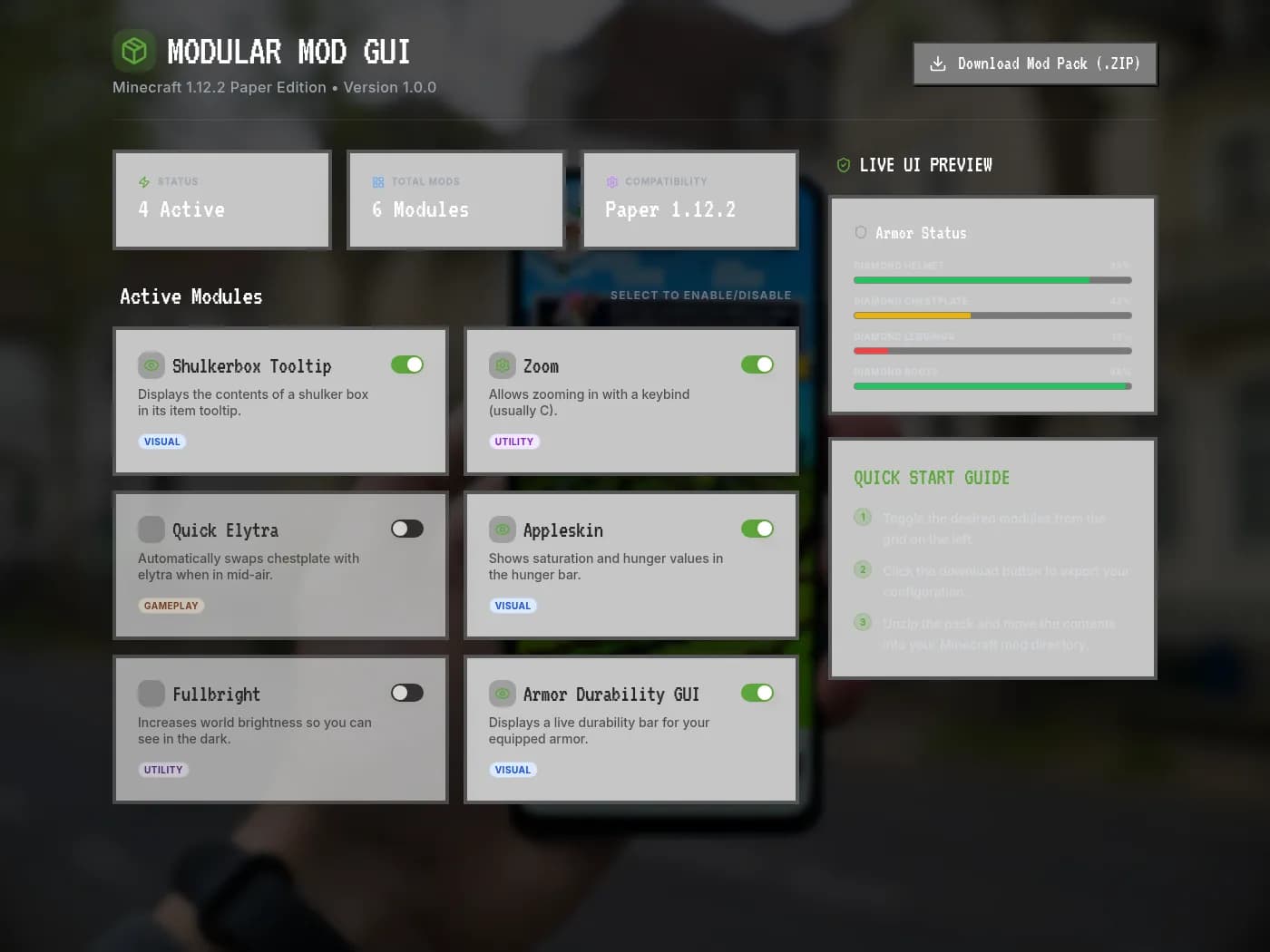 Modular Minecraft Mod GUI