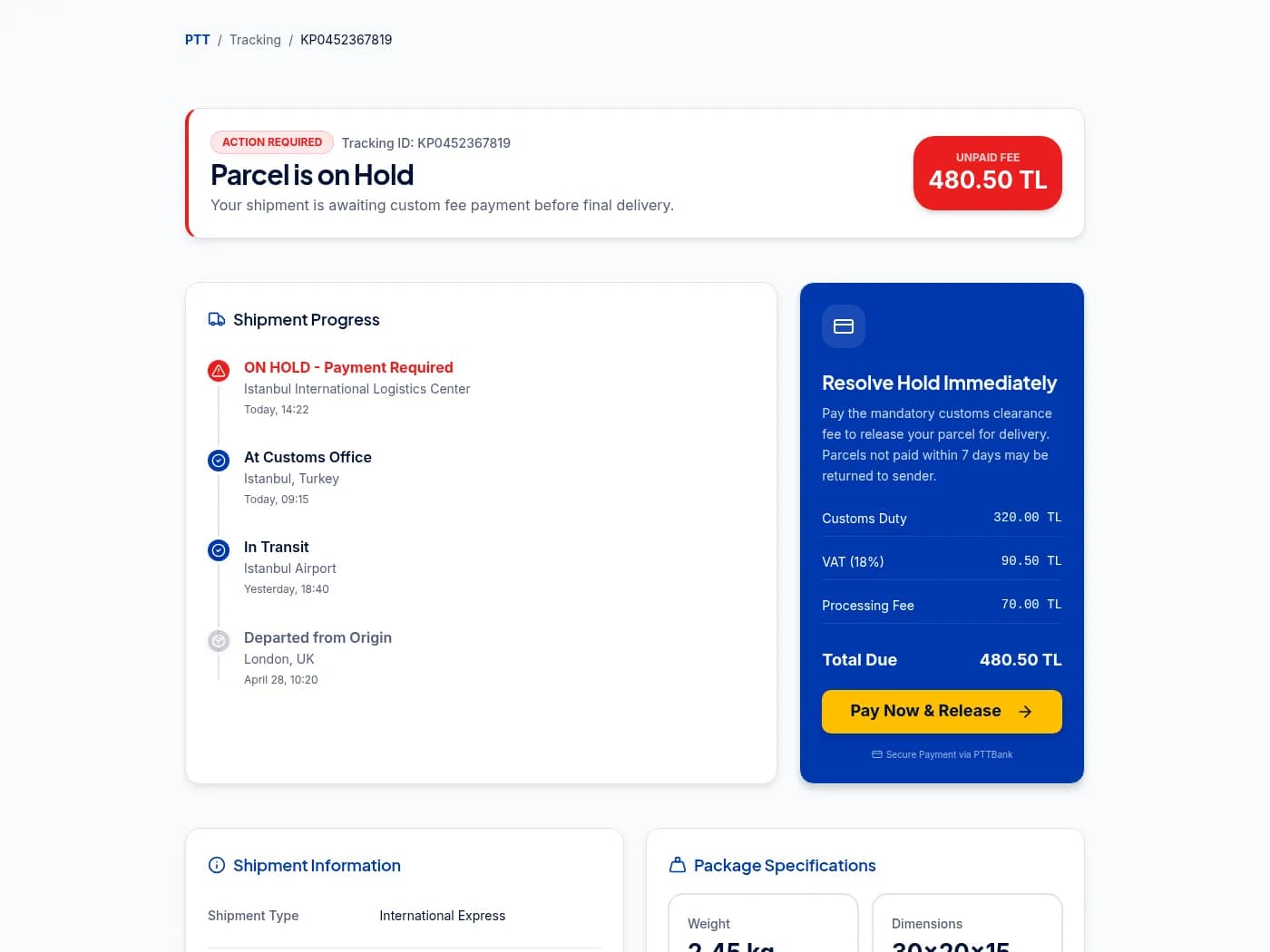 Parcel Tracker Page