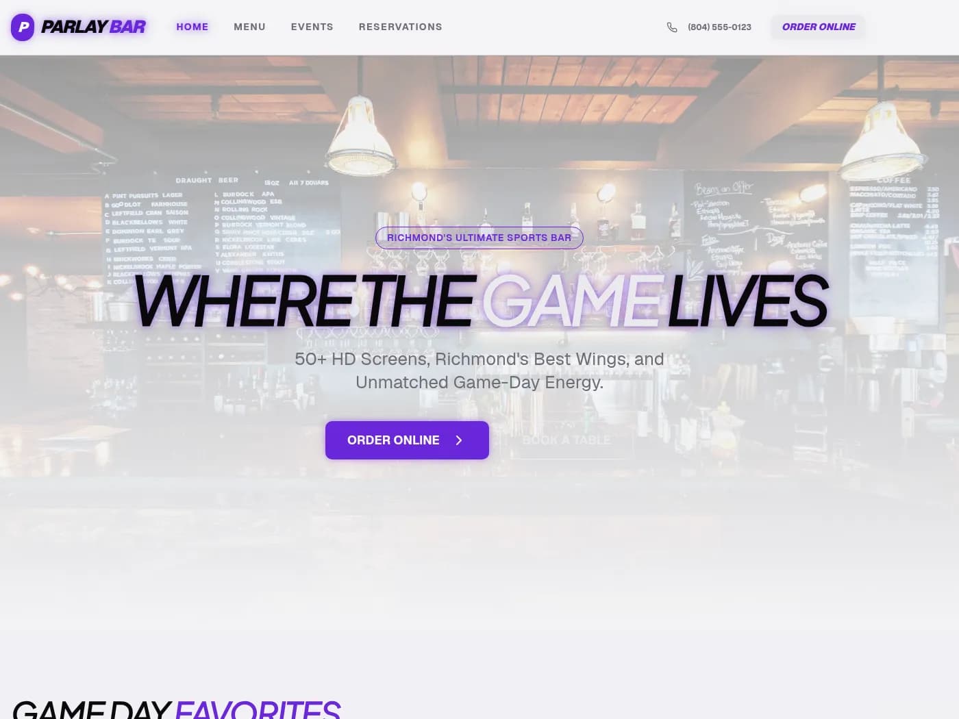 Parlay Sports Bar Website