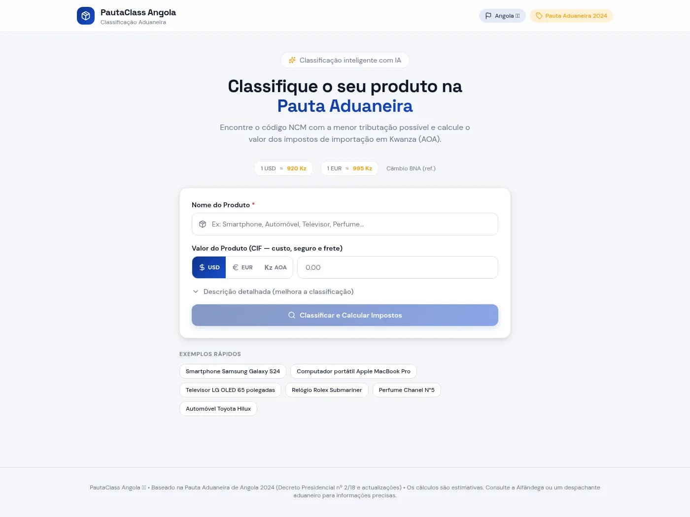 TaxaClass Aduaneiro App