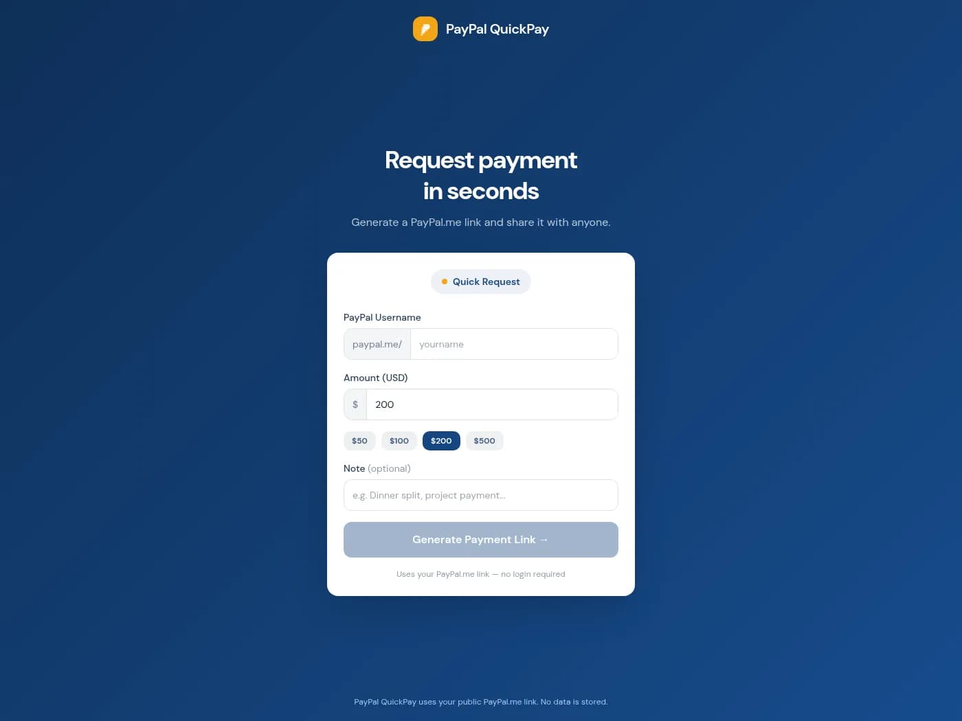 PayPal QuickPay Link