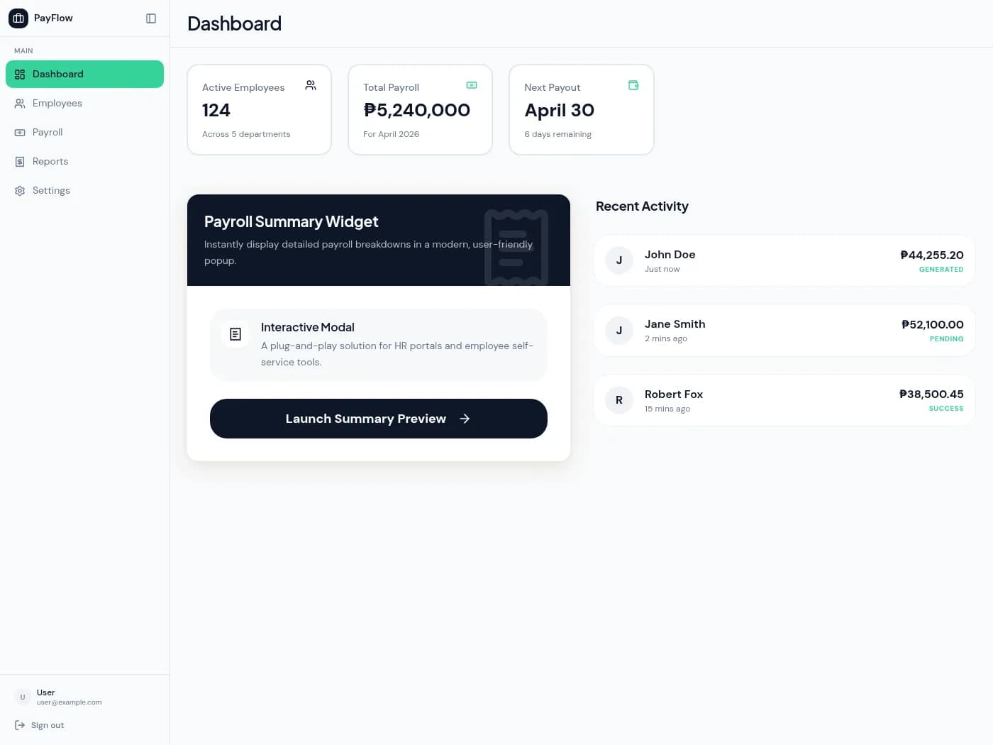 Payroll Modal Widget