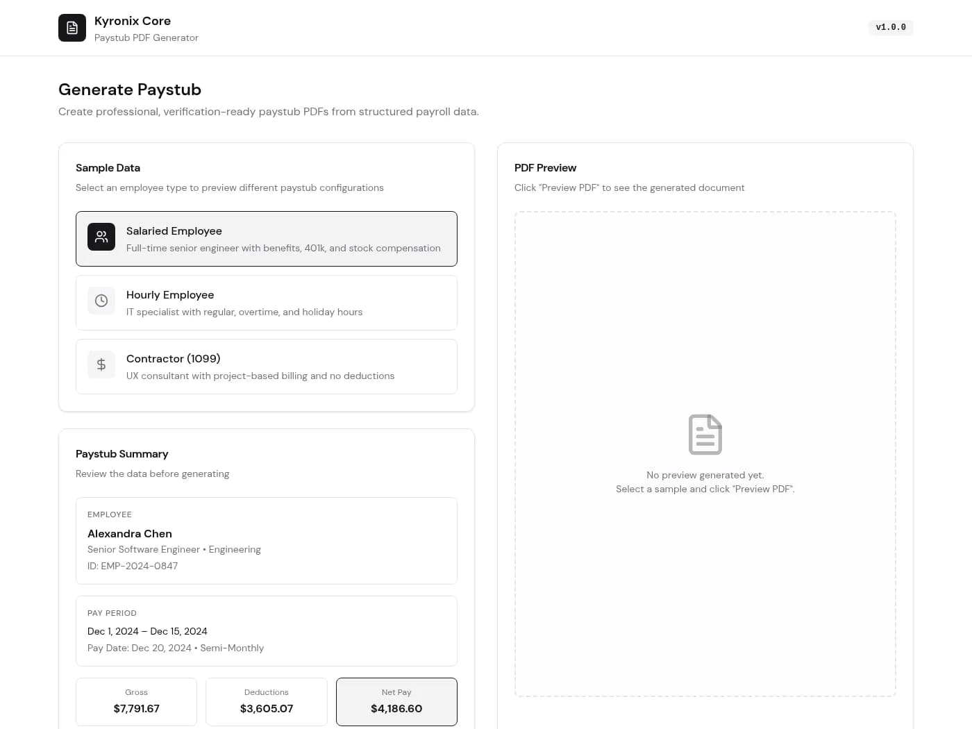 Kyronix Paystub Generator
