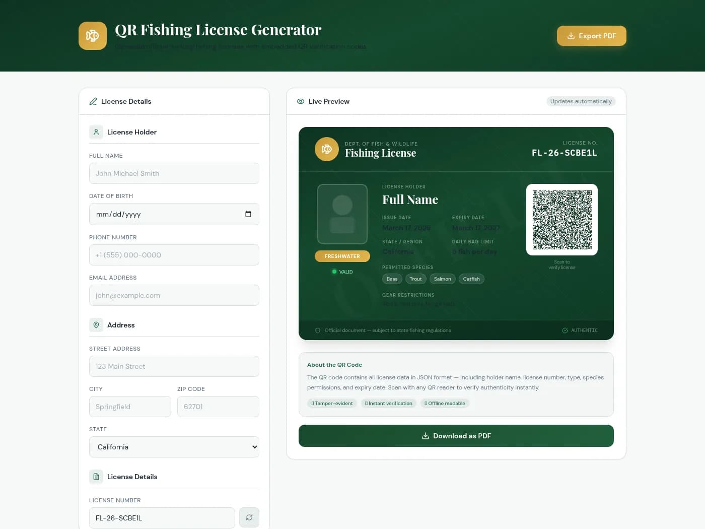 QR Licence Generator