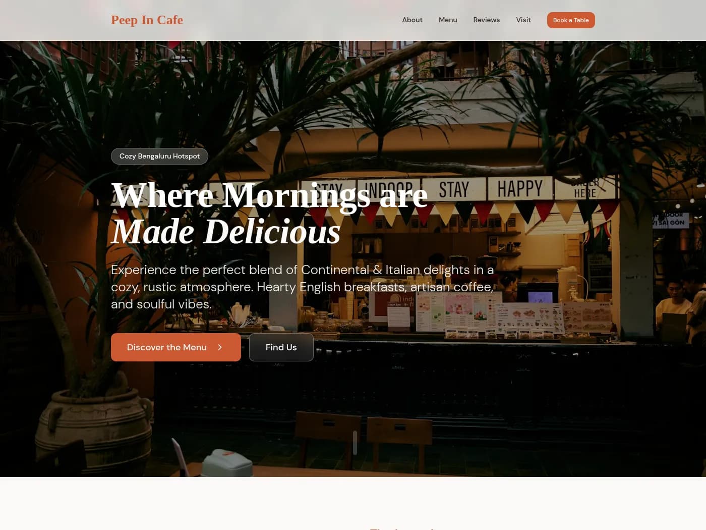 Peep In Cafe Website