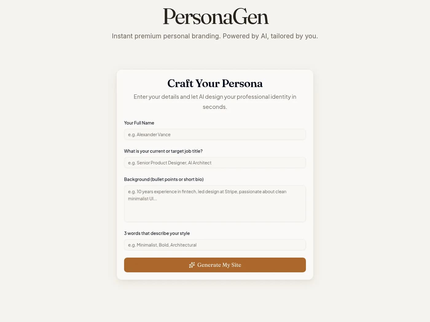 PersonaGen Branding Sites