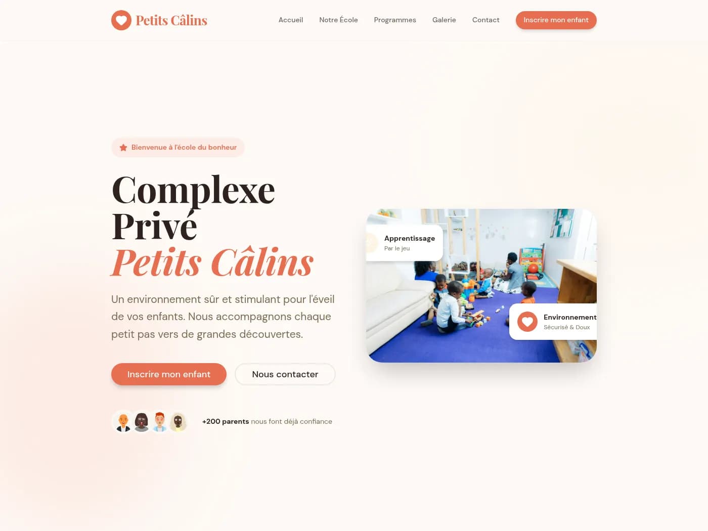 Petits Câlins Landing Page