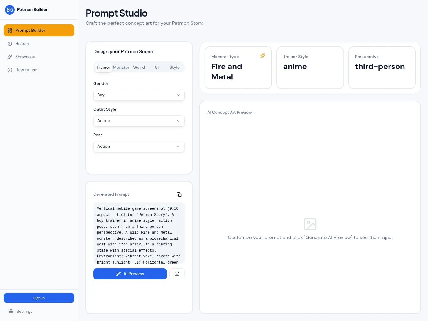 Petmon Story Prompt Builder
