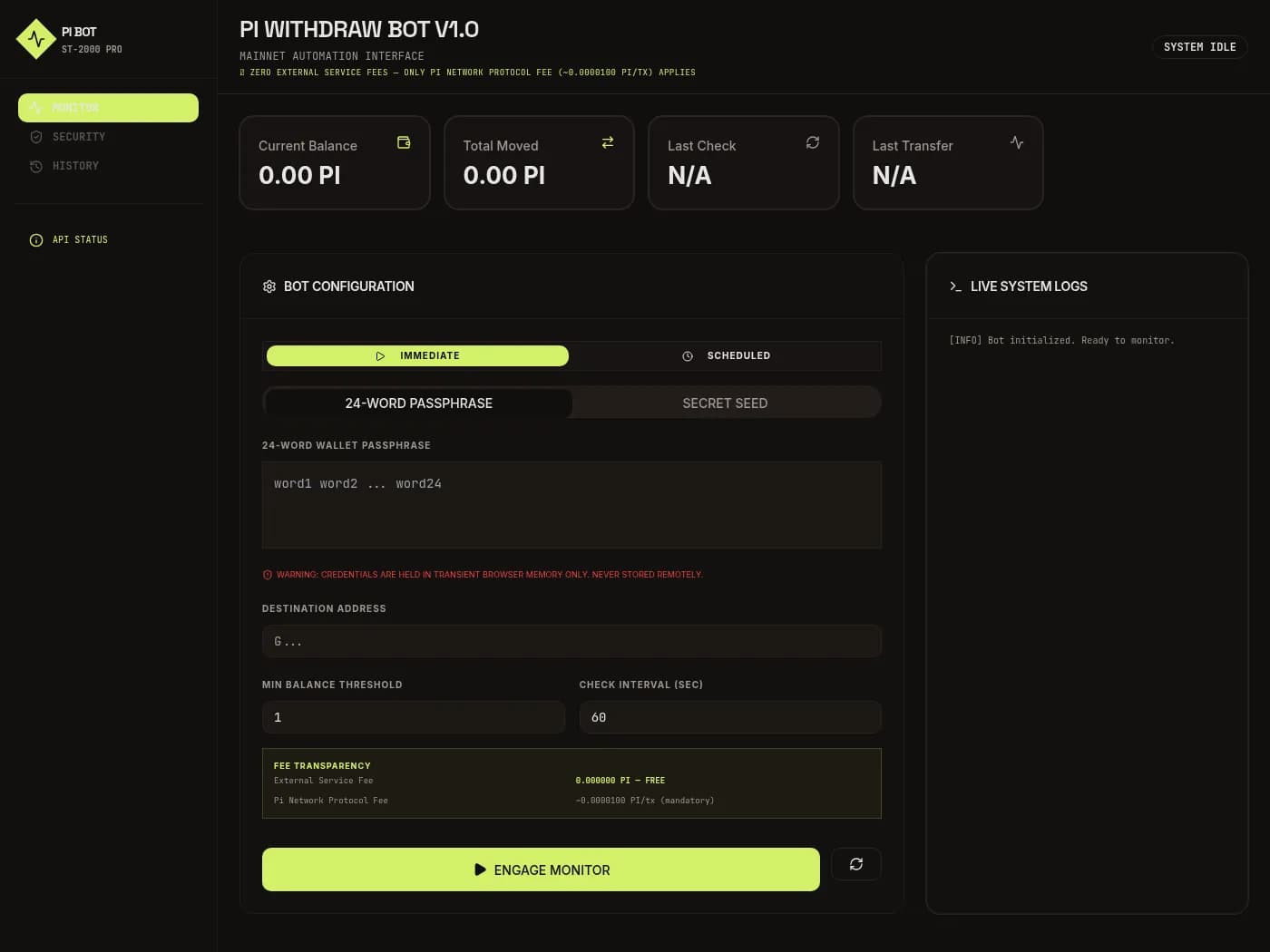 Pi Wallet Withdraw Bot