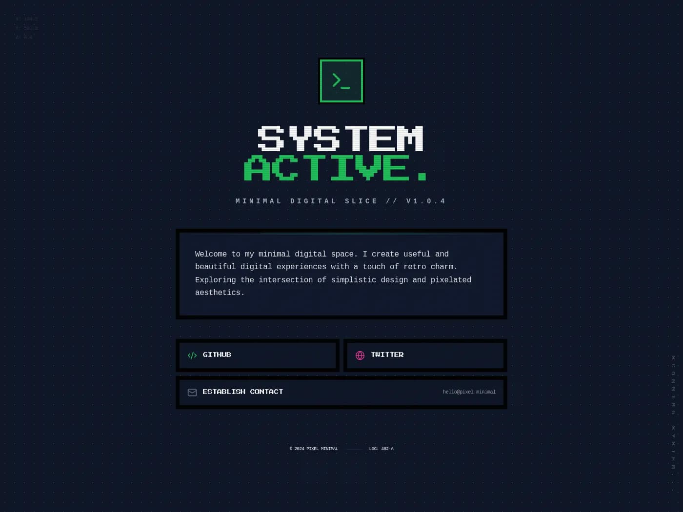 Pixelated Minimal Homepage