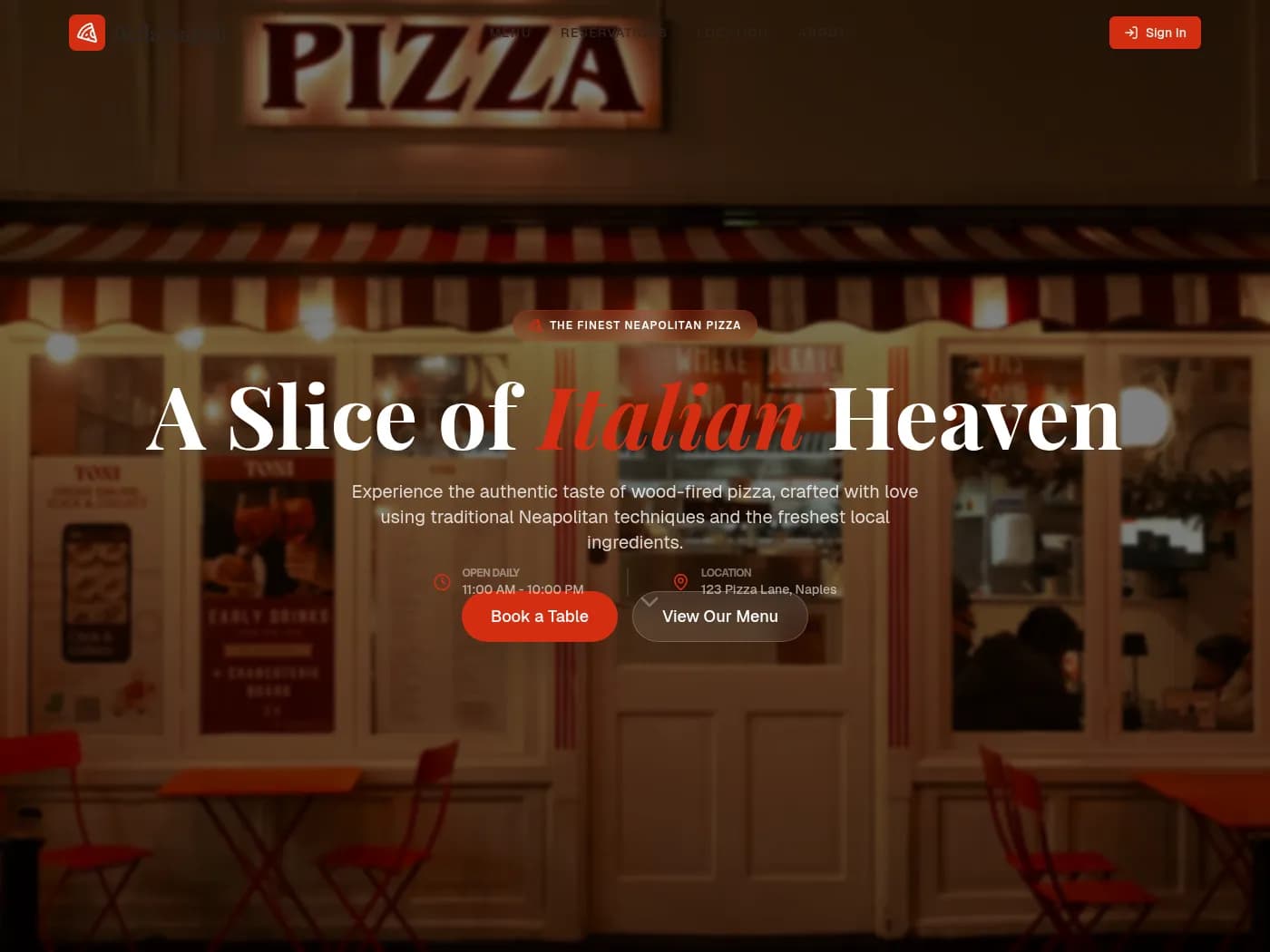 Pizza Restaurant Website