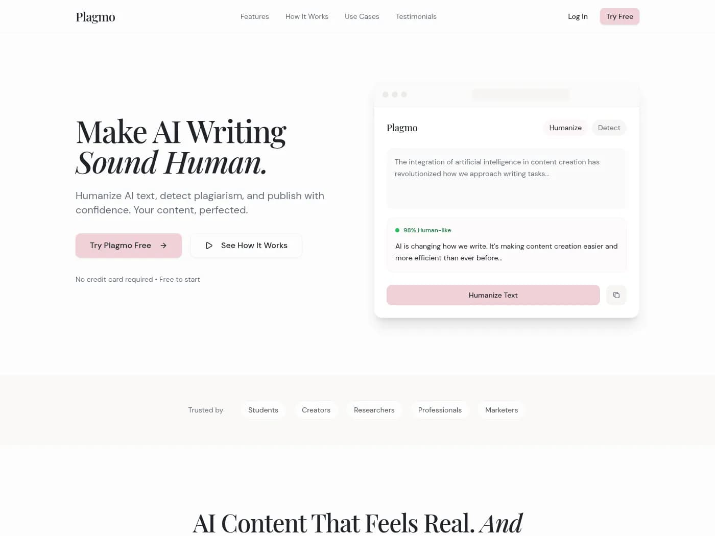 Plagmo AI Landing Page